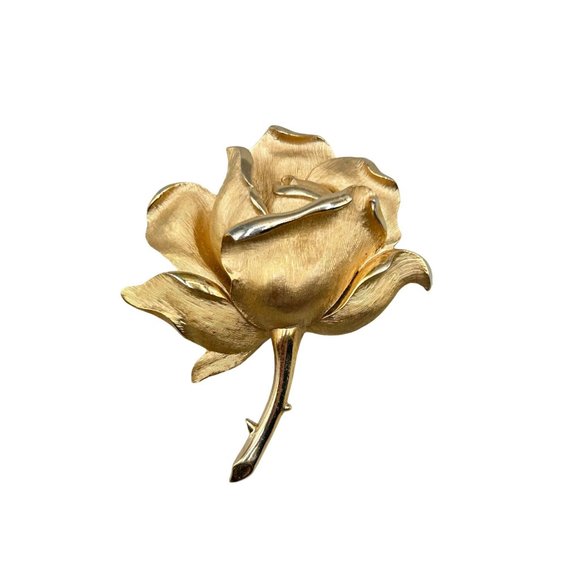 Trifari | Jewelry | Vintage Signed Trifari Gold Tone Rose Flower Pin ...